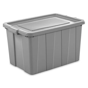 Sterilite Tuff1 30 Gallon Plastic Stackable Temperature and Impact Resilient Basement/Garage/Attic Storage Tote Container Bin with Lid, Gray (8 Pack)