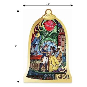 Open Road Brands Disney Beauty and The Beast Stained Glass Shelf Sitter Decor - Chunky Wood Tabletop Decoration Featuring Belle and The Beast