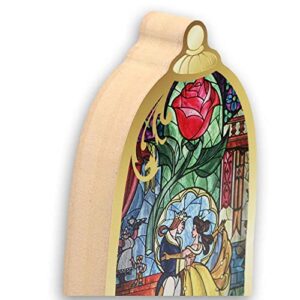 Open Road Brands Disney Beauty and The Beast Stained Glass Shelf Sitter Decor - Chunky Wood Tabletop Decoration Featuring Belle and The Beast