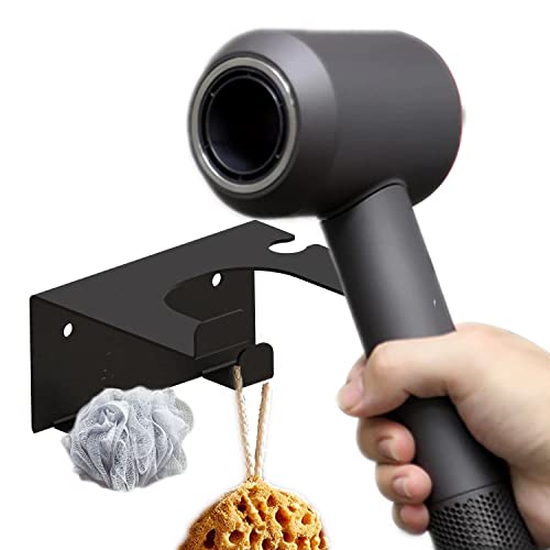 Hair Dryer Holder Wall Mounted - Hanging Blow Dryer |Blow Dryer Holder Rack for Dyson Supersonic Hair Dryer Stainless Steel , Hair Dryer Rack for Bathroom (Black)