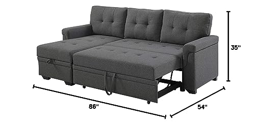 Oadeer Home Modern Reversible Sleeper Sofa with Storage Chaise Sofabed, Steel Gray