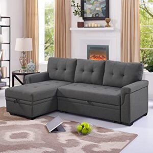 Oadeer Home Modern Reversible Sleeper Sofa with Storage Chaise Sofabed, Steel Gray