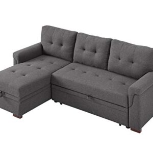 Oadeer Home Modern Reversible Sleeper Sofa with Storage Chaise Sofabed, Steel Gray