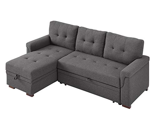 Oadeer Home Modern Reversible Sleeper Sofa with Storage Chaise Sofabed, Steel Gray