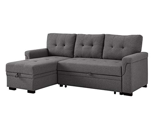 Oadeer Home Modern Reversible Sleeper Sofa with Storage Chaise Sofabed, Steel Gray