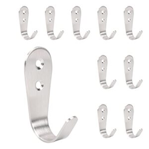 nearmoon coat hooks wall mounted, stainless steel wall hooks heavy duty robe hanger rustproof for hanging coat towel hat key bag on bathroom/kitchen, 10 pack (brushed nickel)