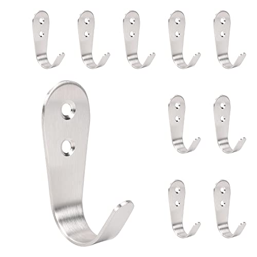 NearMoon Coat Hooks Wall Mounted, Stainless Steel Wall Hooks Heavy Duty Robe Hanger Rustproof for Hanging Coat Towel Hat Key Bag on Bathroom/Kitchen, 10 Pack (Brushed Nickel)