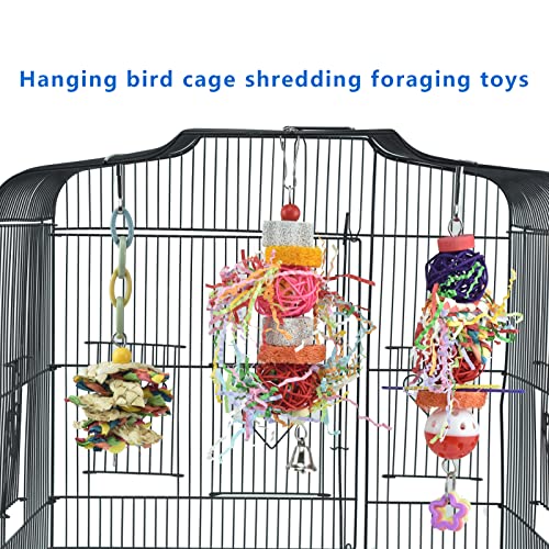 3 Pack Bird Shredding Chewing Parakeet Toys, Hanging Parrot Shredder Conure Foraging Cage Toy, Bird Treats Feeder Toys with Bird Beak Grinding Stone Loofah Ball for Cockatiel Budgie Canaries Lovebirds