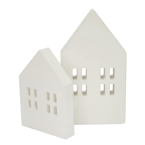 TFoRibbon House Shaped Wooden Sign Block Farmhouse Home Sign Tiered Tray Decor 2 Pack (White)