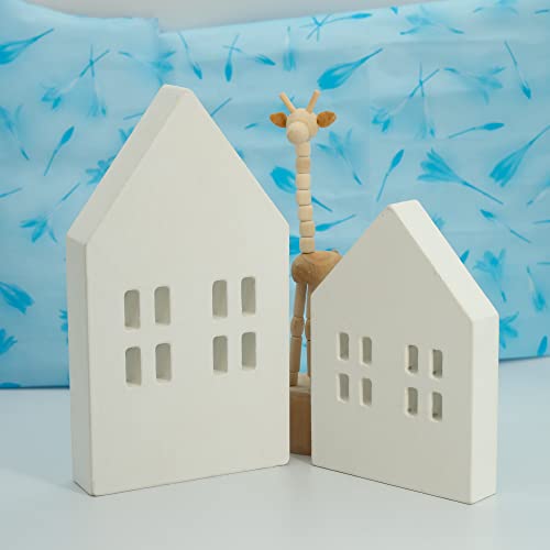 TFoRibbon House Shaped Wooden Sign Block Farmhouse Home Sign Tiered Tray Decor 2 Pack (White)