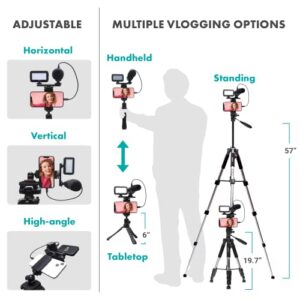 Movo iVlogger Vlogging Kit for iPhone with Fullsize Tripod - Lightning Compatible Vlog Kit- Accessories: Tripods, Phone Mount, LED Light and Shotgun Mic for YouTube Starter Kit