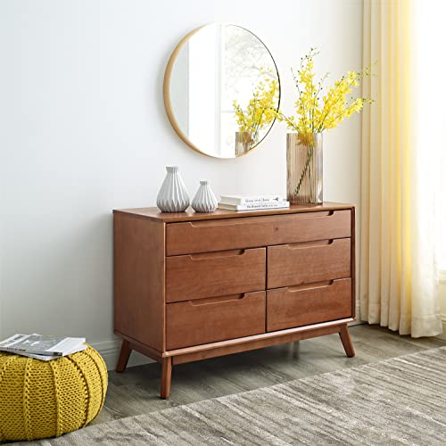 MUSEHOMEINC Mid Century Dresser for Bedroom,Wood Dressers & Chests of Drawers, Clothes Storage Cabinet, 3 Tier Storage Organizer,5 Drawer Dresser for Closet/Living Room/Hallway/Nursery, Walnut