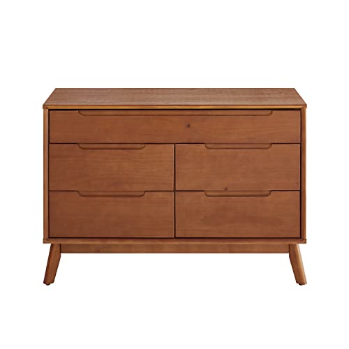 MUSEHOMEINC Mid Century Dresser for Bedroom,Wood Dressers & Chests of Drawers, Clothes Storage Cabinet, 3 Tier Storage Organizer,5 Drawer Dresser for Closet/Living Room/Hallway/Nursery, Walnut