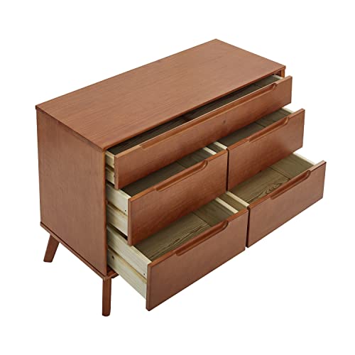 MUSEHOMEINC Mid Century Dresser for Bedroom,Wood Dressers & Chests of Drawers, Clothes Storage Cabinet, 3 Tier Storage Organizer,5 Drawer Dresser for Closet/Living Room/Hallway/Nursery, Walnut