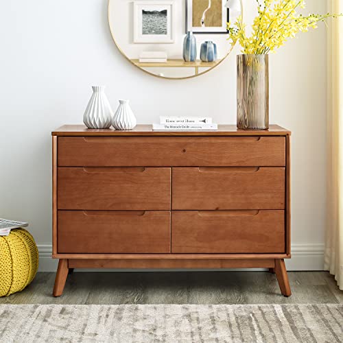 MUSEHOMEINC Mid Century Dresser for Bedroom,Wood Dressers & Chests of Drawers, Clothes Storage Cabinet, 3 Tier Storage Organizer,5 Drawer Dresser for Closet/Living Room/Hallway/Nursery, Walnut