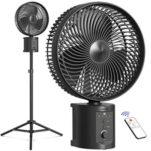 Airbition 10" Portable Pedestal Fan, 10000mAh Rechargeable Table Fan with 7 Speeds, Oscillating Standing Fan with Timer for Bedroom, Office, Camping