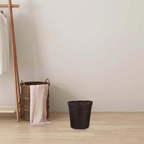 Cabilock Woven Trash Basket Round Wastepaper Basket Wicker Bathroom Trash Can Waste Basket Toy Storage Basket Woven Storage Basket for Home Dorm Office Coffee