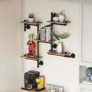 MAIKAILUN Industrial Floating Pipe Wall Mounted Shelves Rustic Modern Wood Shelving Bookcase 5 Layer Ladder Hanging Bookshelf for Home Bathroom Office Kitchen Decor(E)