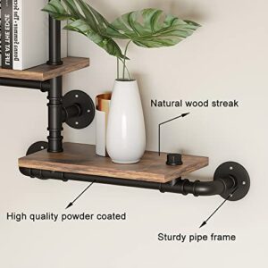 MAIKAILUN Industrial Floating Pipe Wall Mounted Shelves Rustic Modern Wood Shelving Bookcase 5 Layer Ladder Hanging Bookshelf for Home Bathroom Office Kitchen Decor(E)