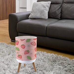 IKFLWJUTFW Small Trash Can with Lid Strawberry Cute Colorful Strawberries Flowers and Leaves in 7 Liter Round Garbage Elasticity Press Cover Wastebasket for Kitchen Bathroom Office 1.8 Gallon