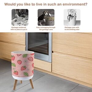 IKFLWJUTFW Small Trash Can with Lid Strawberry Cute Colorful Strawberries Flowers and Leaves in 7 Liter Round Garbage Elasticity Press Cover Wastebasket for Kitchen Bathroom Office 1.8 Gallon