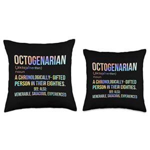 Funny 80th Birthday Gifts Men Women Tees Octogenarian Definition 80 Years Old 80th Birthday Tie-Dye Throw Pillow, 16x16, Multicolor