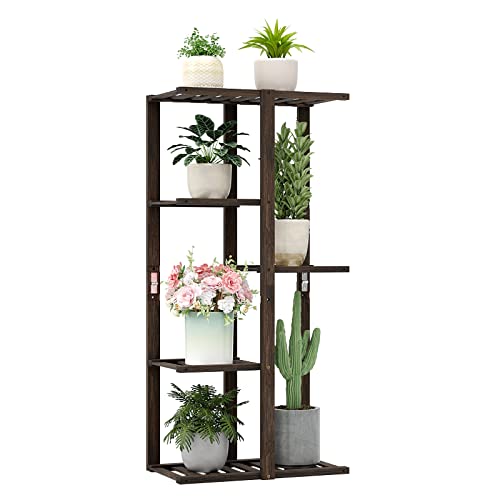 Chuuya Plant Stand,Bamboo Plant Shelf Indoor Outdoor, Build Your Mini Garden(7 Potted,Mocha)