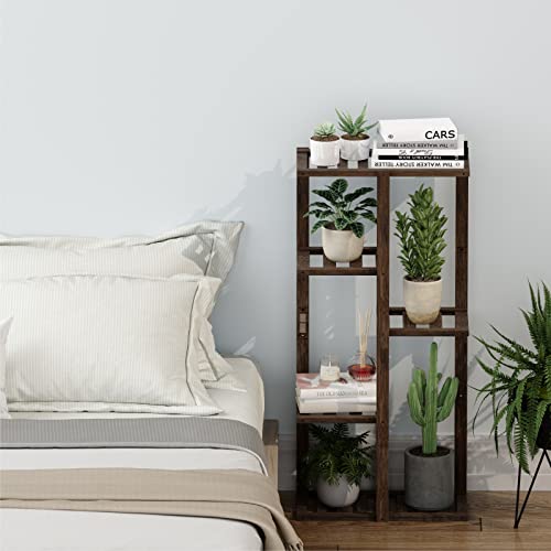 Chuuya Plant Stand,Bamboo Plant Shelf Indoor Outdoor, Build Your Mini Garden(7 Potted,Mocha)