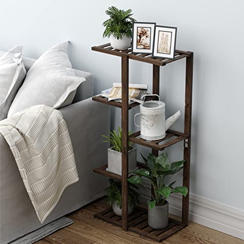 Chuuya Plant Stand,Bamboo Plant Shelf Indoor Outdoor, Build Your Mini Garden(7 Potted,Mocha)