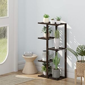 Chuuya Plant Stand,Bamboo Plant Shelf Indoor Outdoor, Build Your Mini Garden(7 Potted,Mocha)