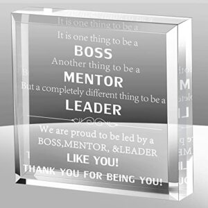 boss day gifts for women men crystal acrylic thank you boss gift leaving going away retirement gifts boss lady desk gifts appreciation gift plaques for boss's birthday paperweight keepsake (square)