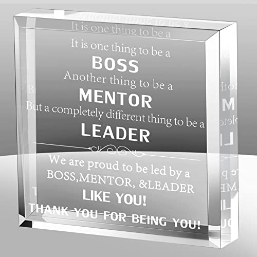 Boss Day Gifts for Women Men Crystal Acrylic Thank You Boss Gift Leaving Going Away Retirement Gifts Boss Lady Desk Gifts Appreciation Gift Plaques for Boss's Birthday Paperweight Keepsake (Square)