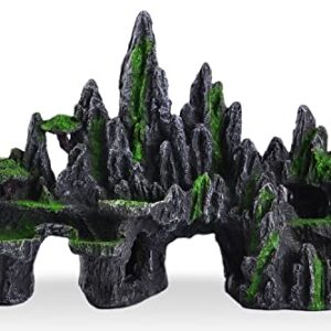 IBWell Aquarium Ornament Rock Cave Landscape, Artificial Mountain Hill View Stone with Moss, Fish Tank Decoration