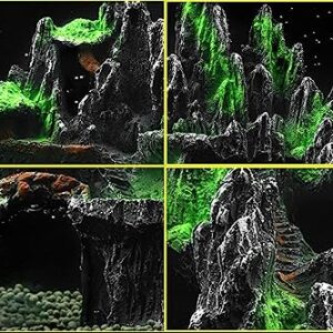 IBWell Aquarium Ornament Rock Cave Landscape, Artificial Mountain Hill View Stone with Moss, Fish Tank Decoration