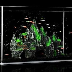 IBWell Aquarium Ornament Rock Cave Landscape, Artificial Mountain Hill View Stone with Moss, Fish Tank Decoration