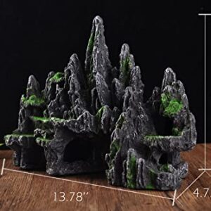 IBWell Aquarium Ornament Rock Cave Landscape, Artificial Mountain Hill View Stone with Moss, Fish Tank Decoration