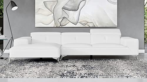 Zuri Furniture Raj Modern White Leather Sectional with Adjustable Headrests and Chaise - Left Chaise