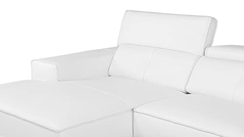 Zuri Furniture Raj Modern White Leather Sectional with Adjustable Headrests and Chaise - Left Chaise