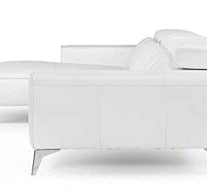 Zuri Furniture Raj Modern White Leather Sectional with Adjustable Headrests and Chaise - Left Chaise