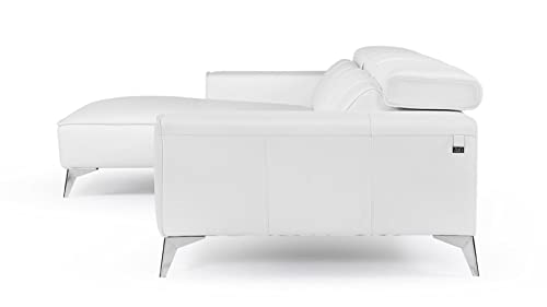 Zuri Furniture Raj Modern White Leather Sectional with Adjustable Headrests and Chaise - Left Chaise