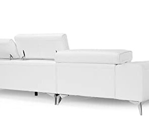 Zuri Furniture Raj Modern White Leather Sectional with Adjustable Headrests and Chaise - Left Chaise