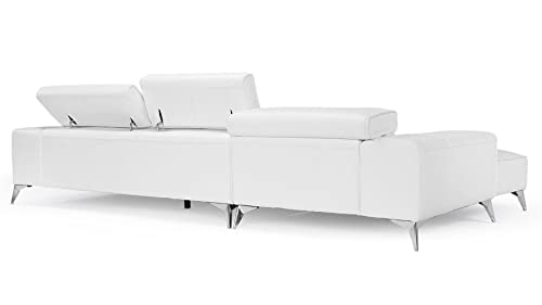 Zuri Furniture Raj Modern White Leather Sectional with Adjustable Headrests and Chaise - Left Chaise