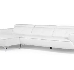 Zuri Furniture Raj Modern White Leather Sectional with Adjustable Headrests and Chaise - Left Chaise