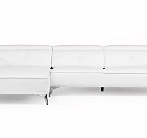 Zuri Furniture Raj Modern White Leather Sectional with Adjustable Headrests and Chaise - Left Chaise