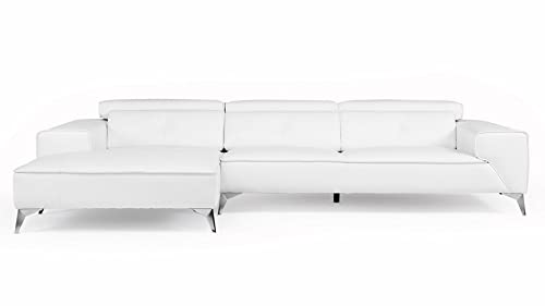 Zuri Furniture Raj Modern White Leather Sectional with Adjustable Headrests and Chaise - Left Chaise