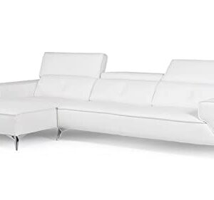 Zuri Furniture Raj Modern White Leather Sectional with Adjustable Headrests and Chaise - Left Chaise