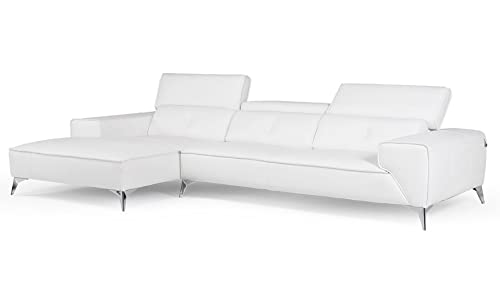 Zuri Furniture Raj Modern White Leather Sectional with Adjustable Headrests and Chaise - Left Chaise