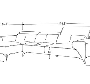 Zuri Furniture Raj Modern White Leather Sectional with Adjustable Headrests and Chaise - Left Chaise