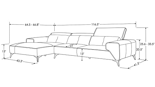 Zuri Furniture Raj Modern White Leather Sectional with Adjustable Headrests and Chaise - Left Chaise