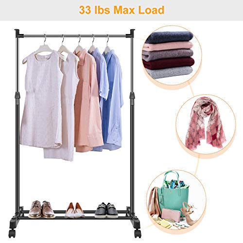 TeqHome Garment Racks 3.12ft-4.80ft Height Adjustable Clothes Stand,15kg/33lbs Foldable Clothes Hanger w/ Wheels Storage Shelf For Dormitory Home